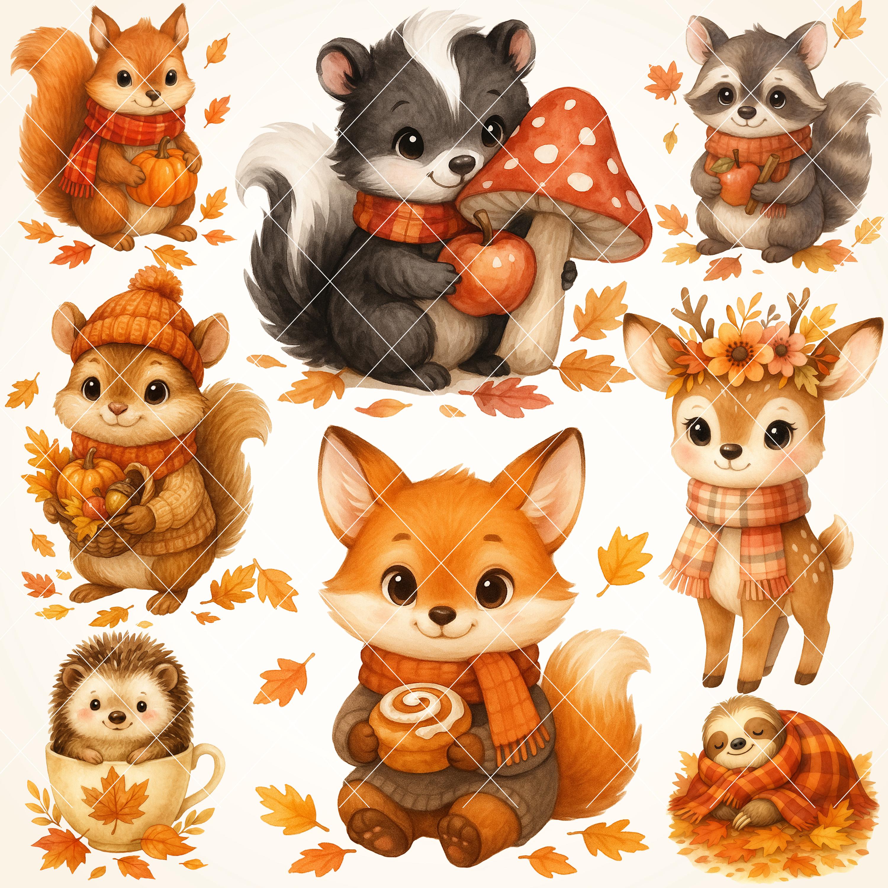 Cute Fall Animal Clipart Png Sublimation, Autumn Cute Baby Animals PNG ...