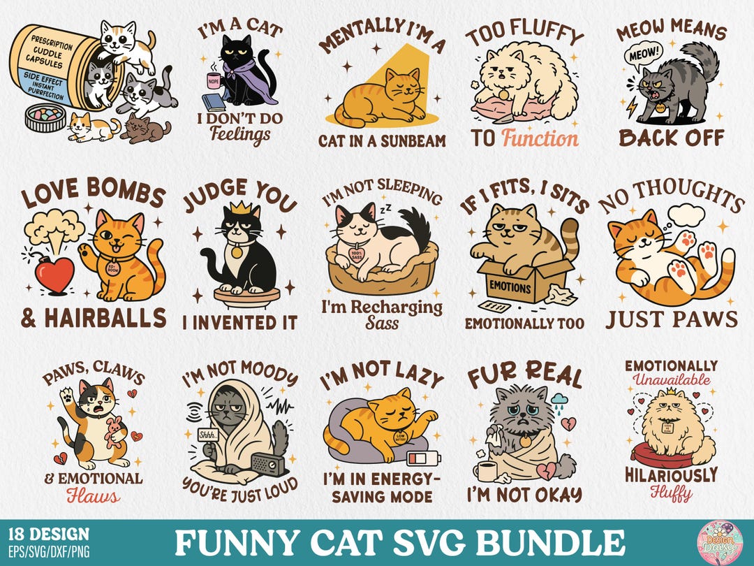 Funny Cat Quotes SVG Bundle: Sarcastic Pet Designs (digital Download ...
