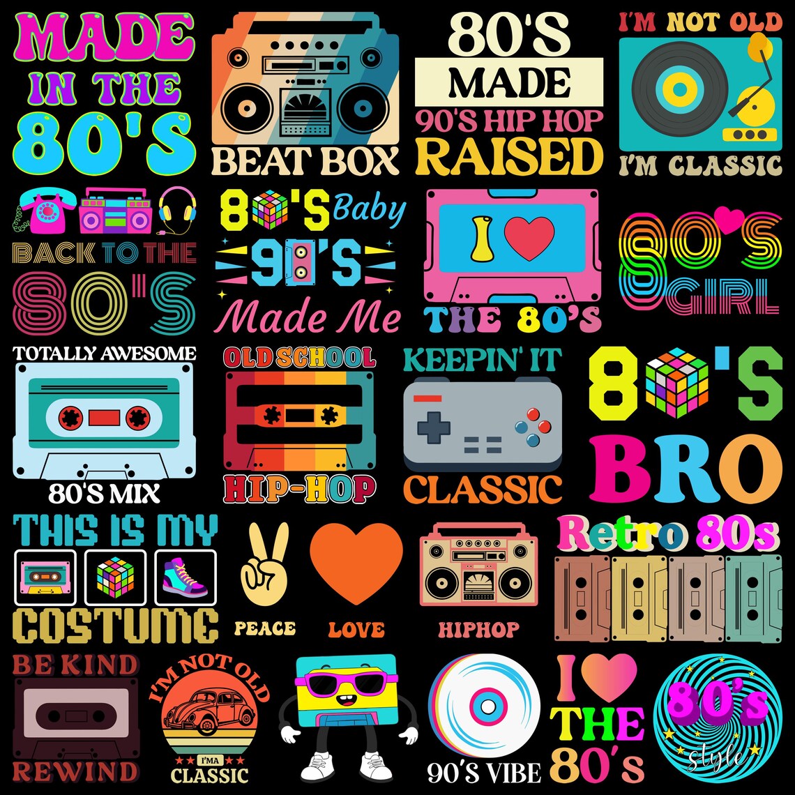 Retro 80s SVG Bundle, 90s Retro T-shirt Design Svg, Vintage Retro 80s ...