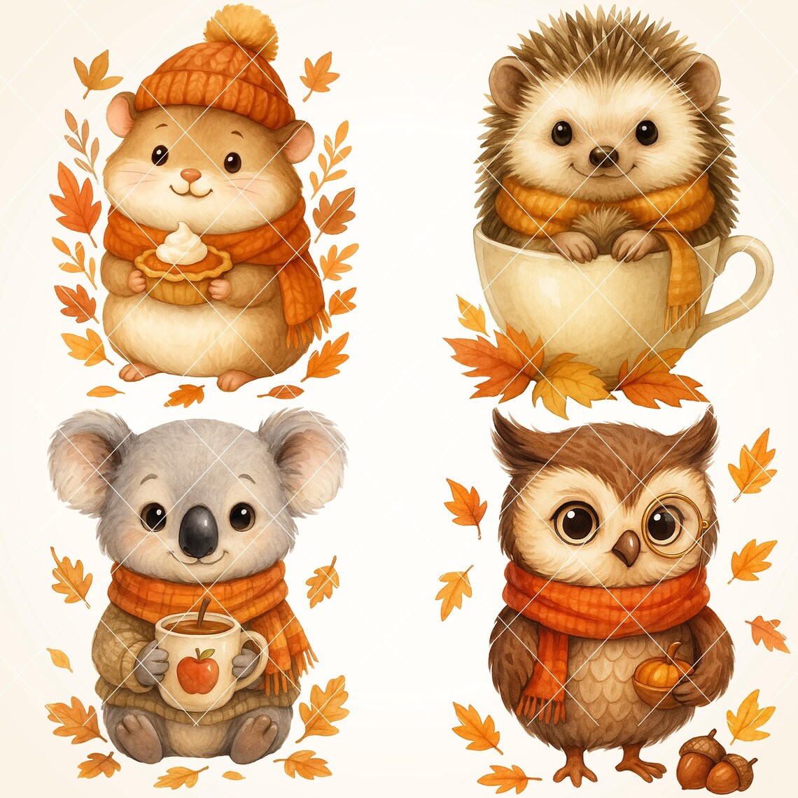 Cute Fall Animal Clipart Png Sublimation, Autumn Cute Baby Animals PNG ...