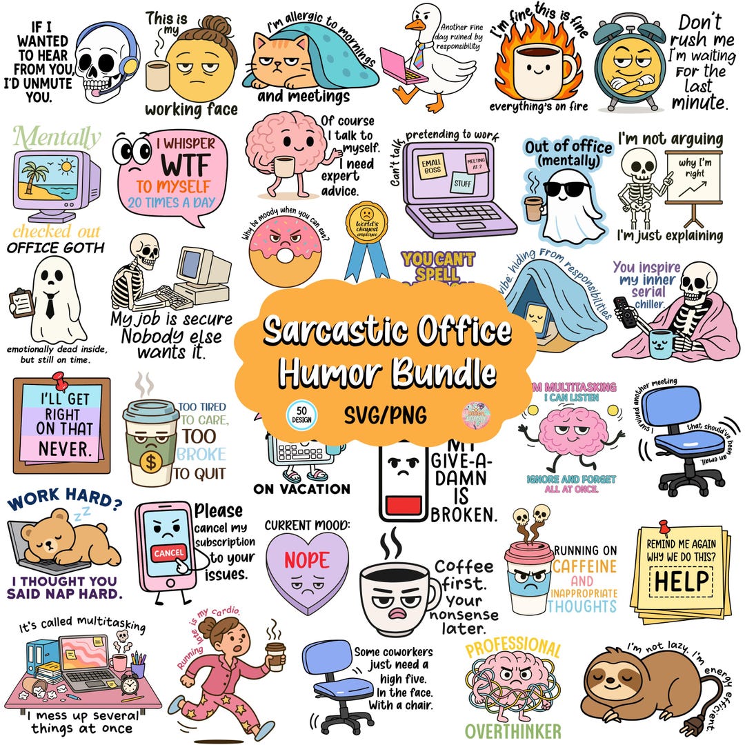 Sarcastic Office Humor SVG PNG Bundle: Funny Work Clipart - Etsy