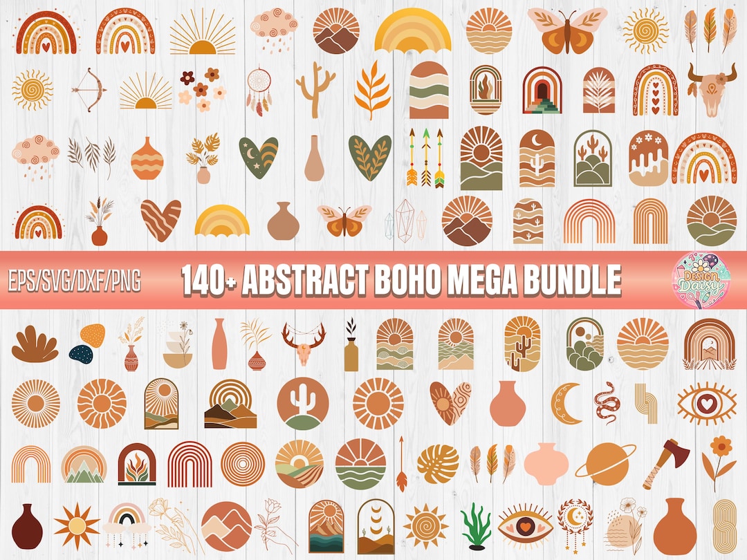 Abstract Boho Svg Bundle, Boho Wall Arts, Boho Elements Svg for Cricut ...