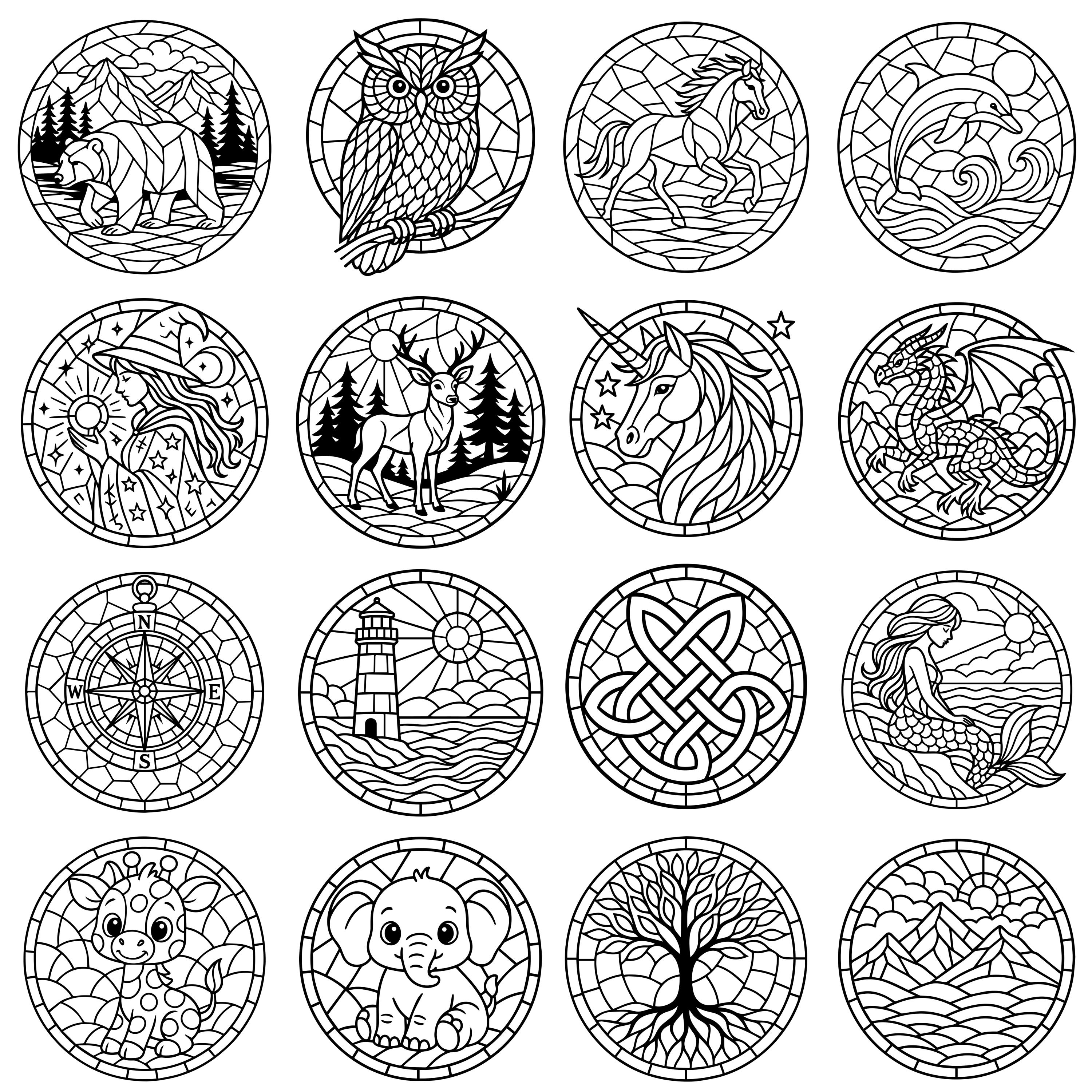 Mosaic SVG Bundle, Stained Glass Animal Flower Designs, Mandala Mosaic ...