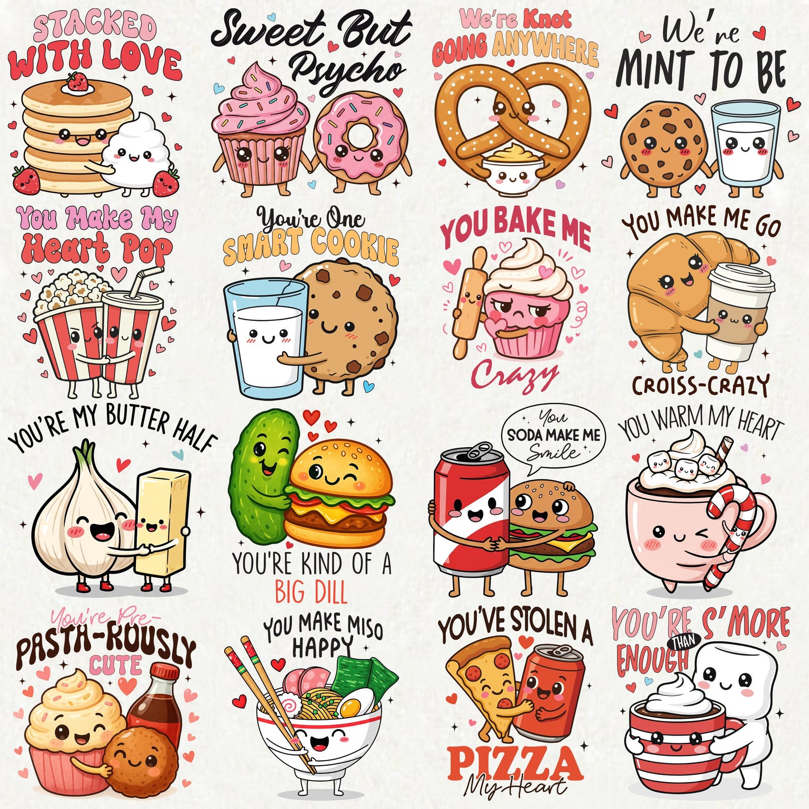 Funny Valentine Puns PNG Bundle, Cute Food Couple Clipart, Punny Love ...