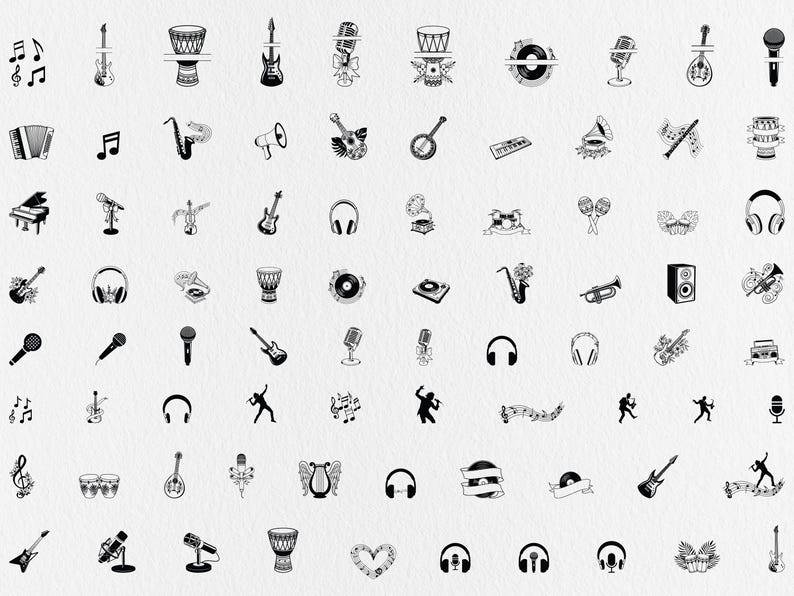 Music SVG Bundle, Musical Instruments Cut Files, Musical Element Design ...