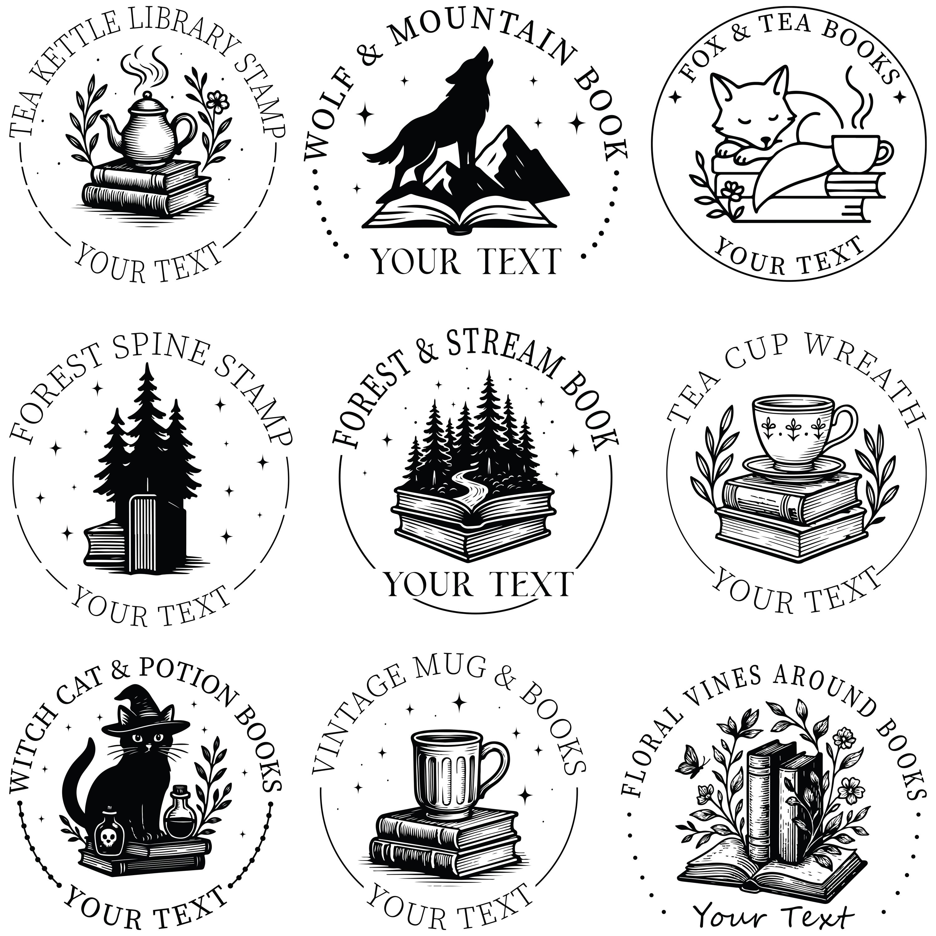 Book Embosser SVG Bundle, Custom Ex Libris Stamp Designs, Floral ...