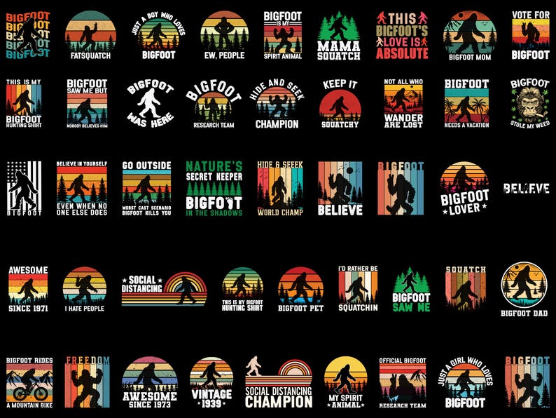 Retro Sasquatch Sublimation Design, Bigfoot Squatch Cliparts, Bigfoot ...