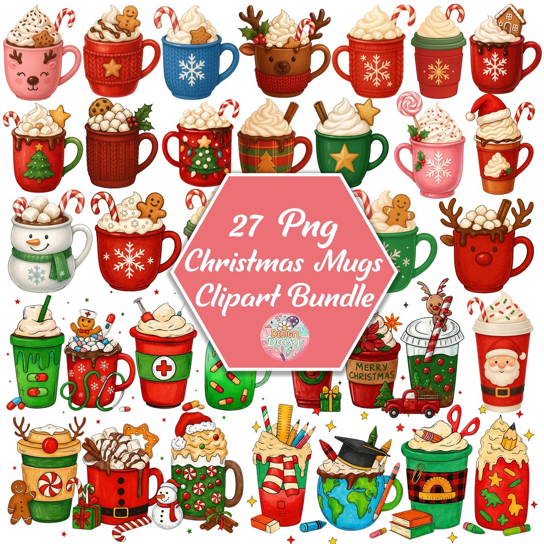 Christmas Mug Clipart Png Bundle, Hot Cocoa PNG, Coffee Cup Clipart ...