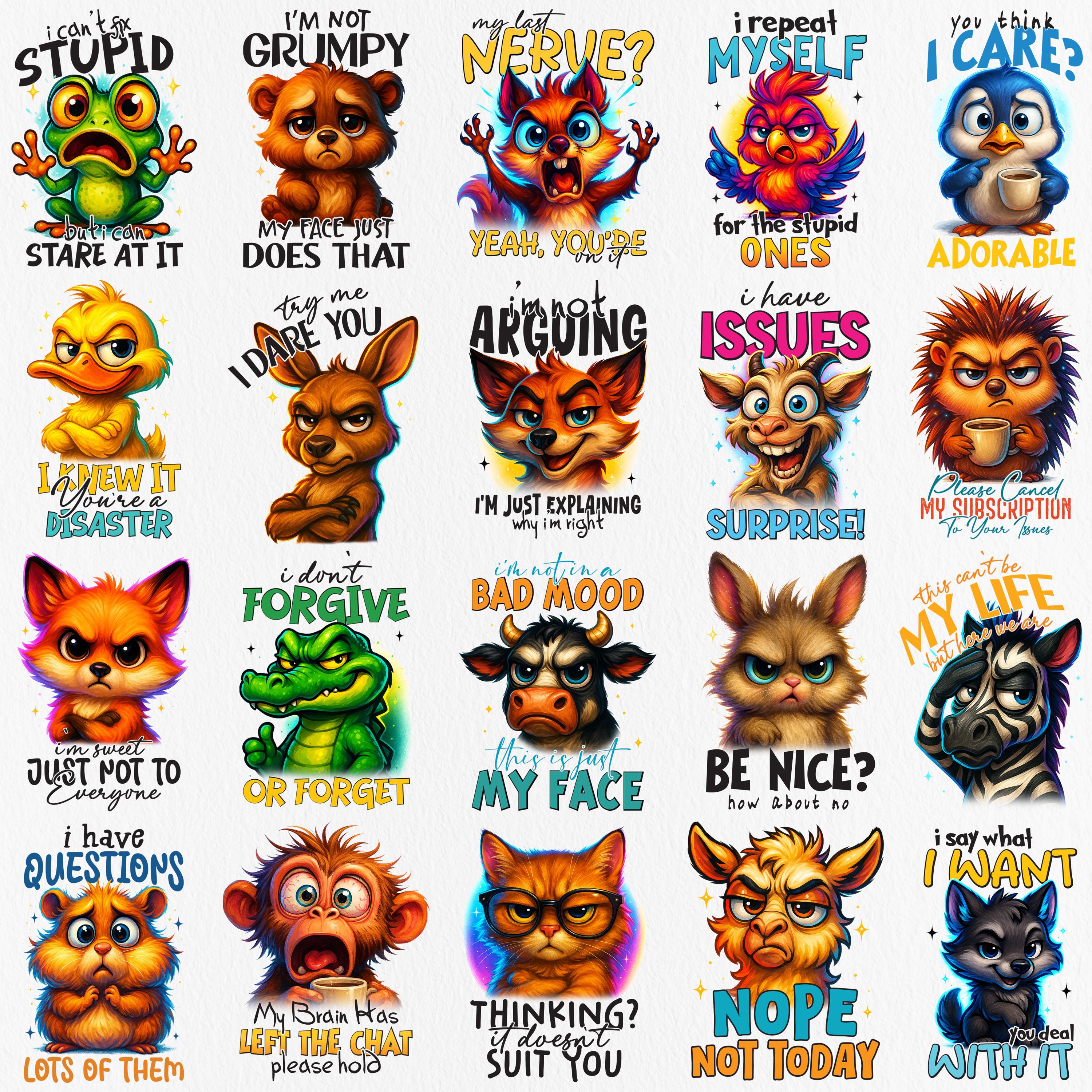 Sarcastic Animal PNG Bundle, Cute Animals With Humor Quotes, Snarky ...