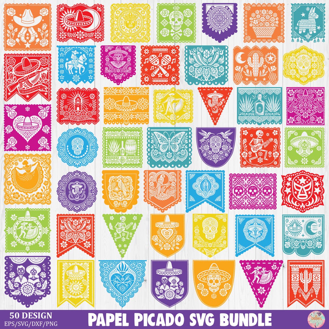 Papel Picado Banner SVG Bundle, Trending Papel Picado Clipart, Mexican ...