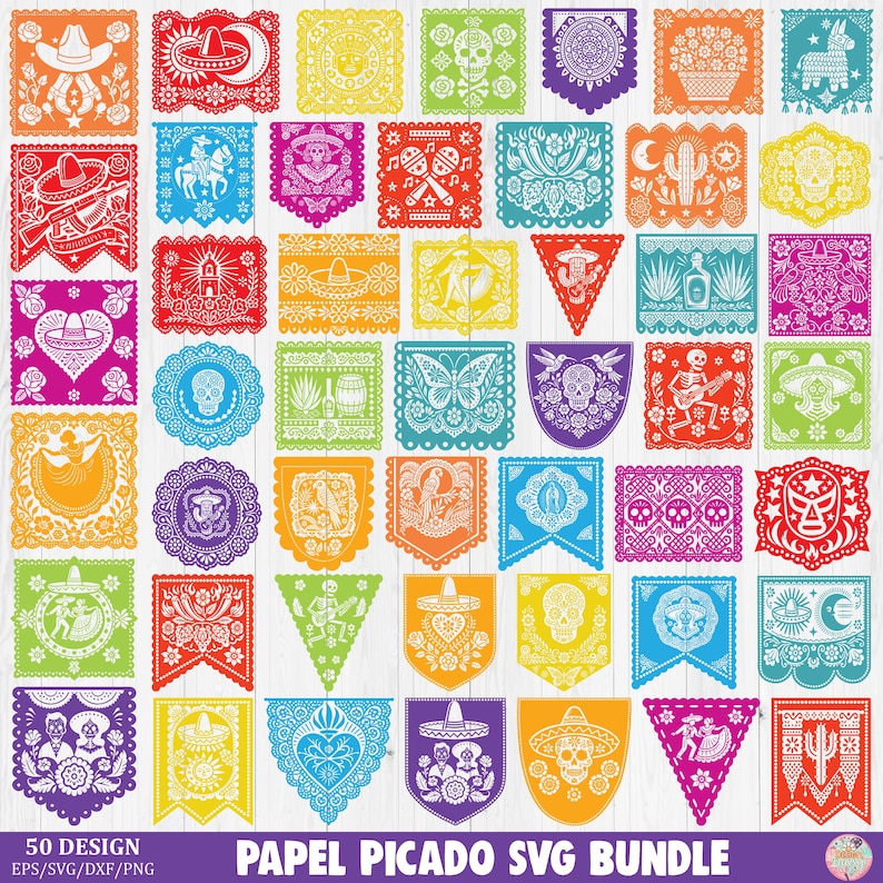 Papel Picado Banner SVG Bundle, Trending Papel Picado Clipart, Mexican ...