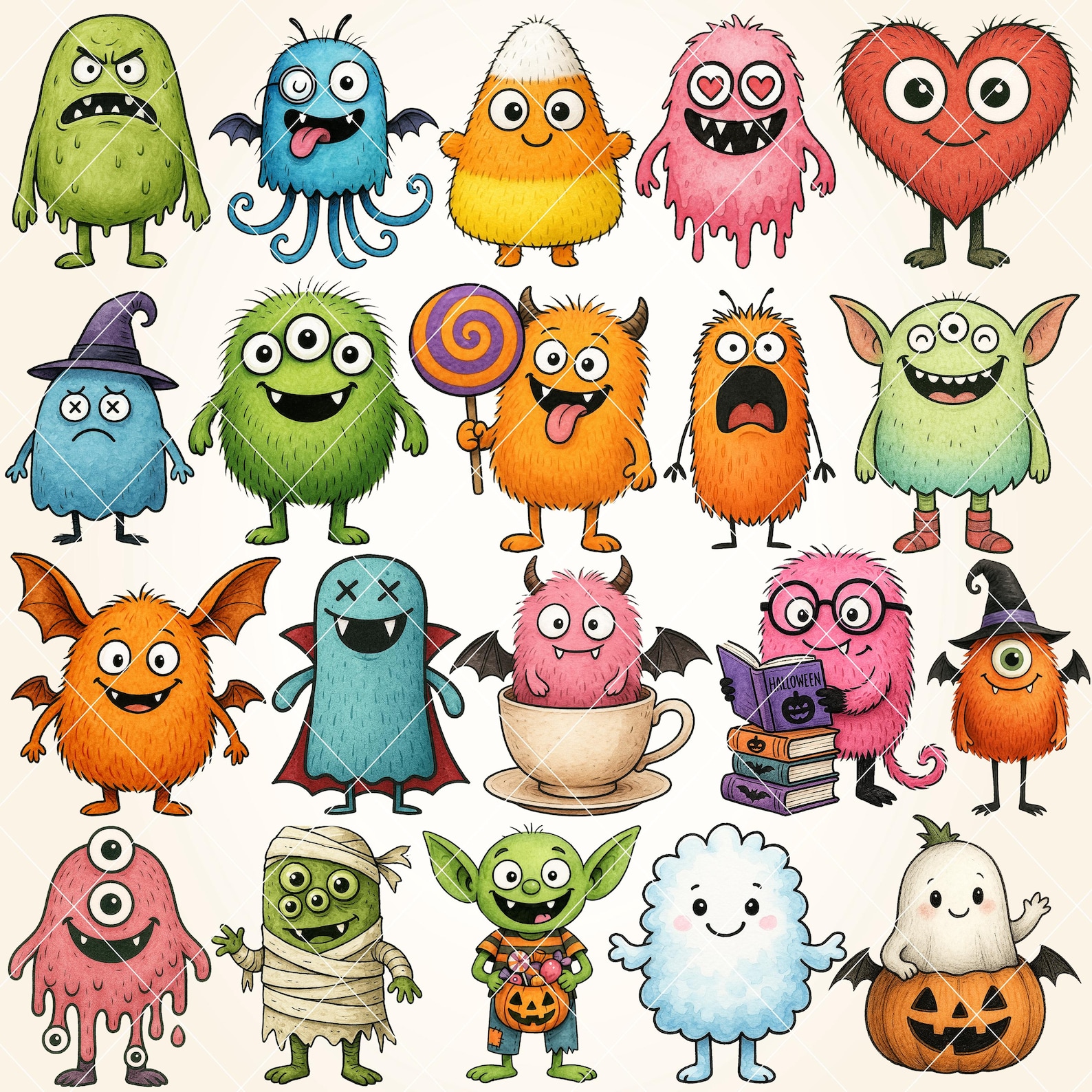 Monstrously Cute Halloween Clipart Bundle, Spooky Halloween Mini ...