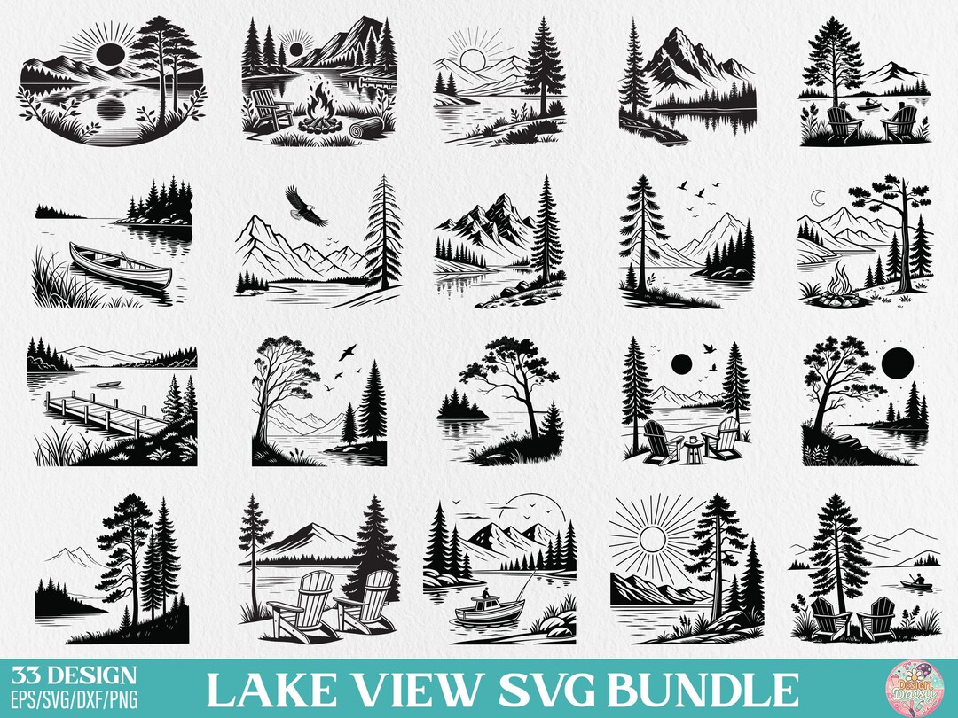 Lake View SVG Bundle, Lake Life Svg Cut Files, Mountain Nature Scene ...