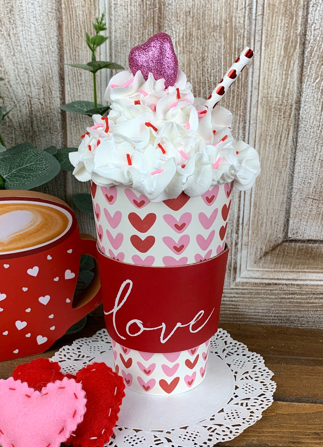 Reduced Valentine Drink Fake Shake Love Decor Fake Iced - Etsy