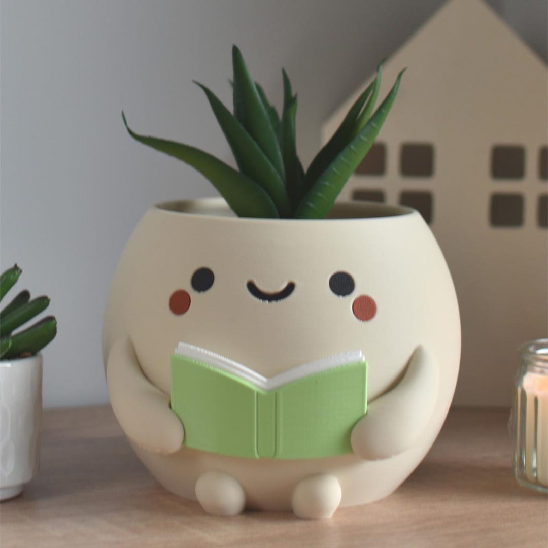 Smiley Book Buddy Planter – Kawaii Cute Pot for Succulents & Other ...