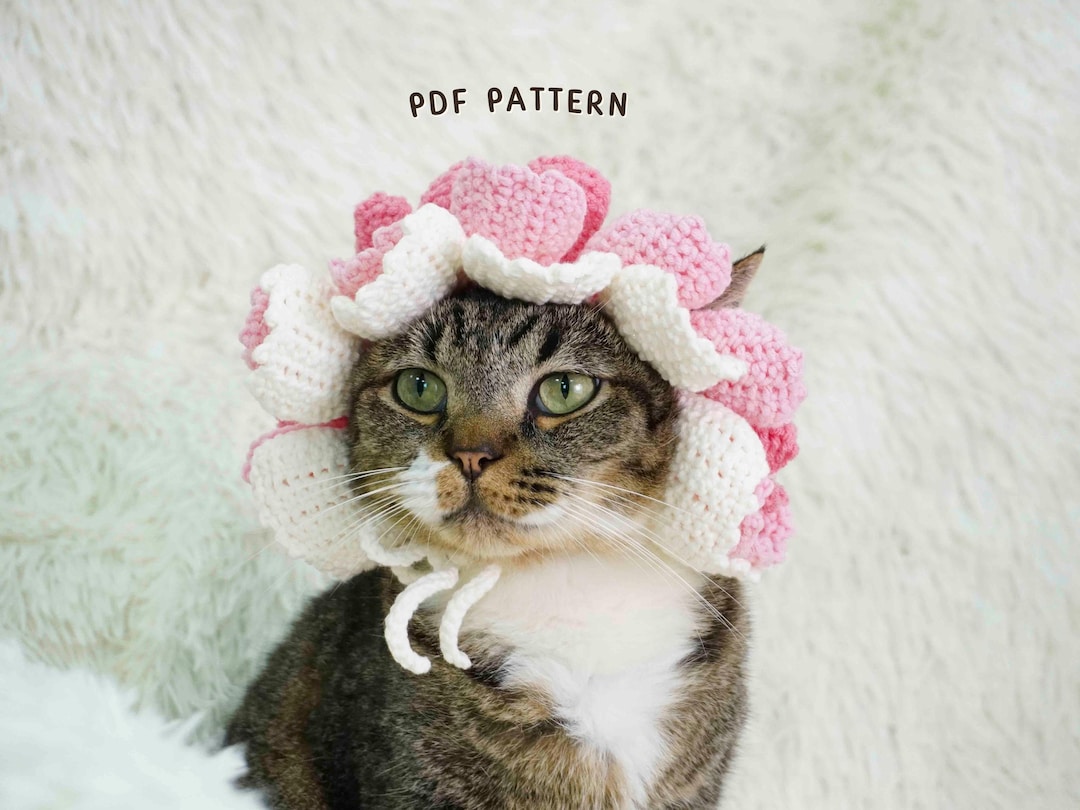 Peony Cat Hat Crochet Pattern, Cat Hat Crochet Pattern, Flower Cat Hat ...