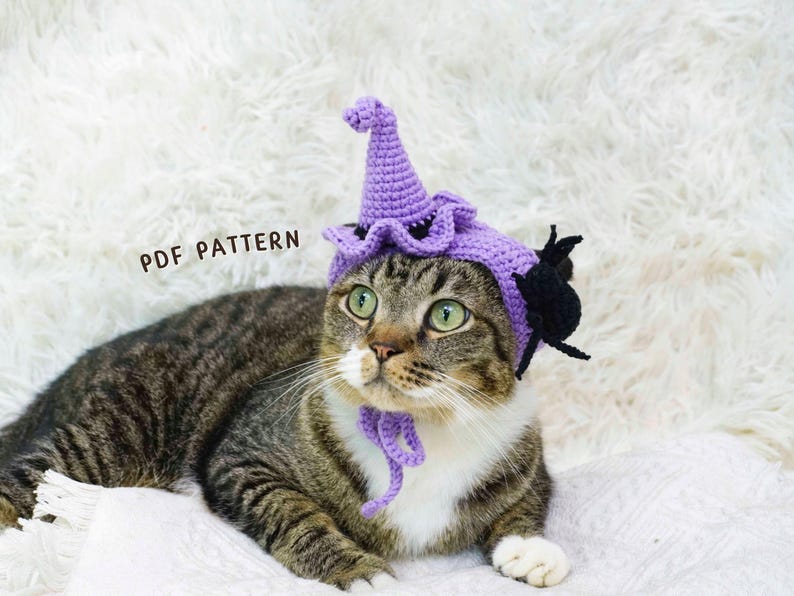 Magic Cat Hat Crochet Pattern, Halloween Cat Hat Pattern, Pet Witch Hat ...