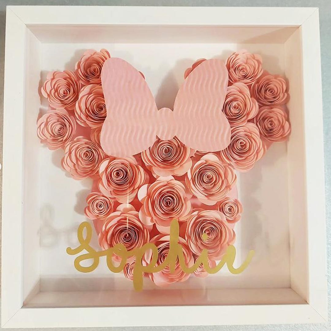 Personalized 3D Paper Flower Shadow Box | Custom Name Wall Art | Minnie ...