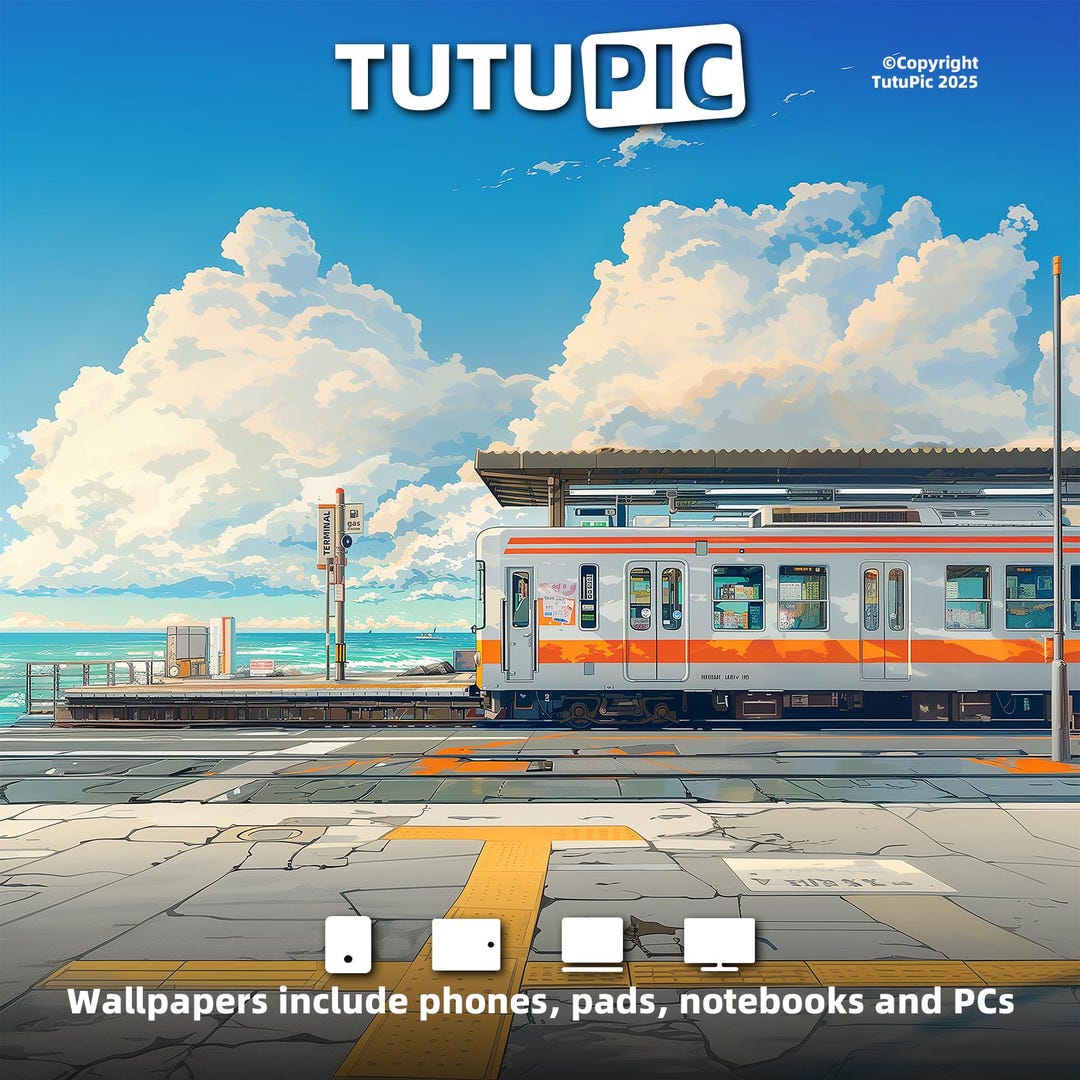 Seaside Train Terminal Wallpaper: Anime Ocean View (digital Download - Etsy