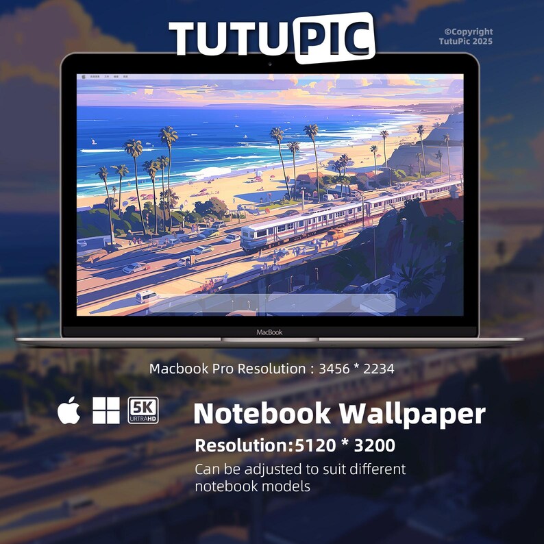 Coastal Train & Beach Wallpaper: Anime Sunset Art (digital Download ...