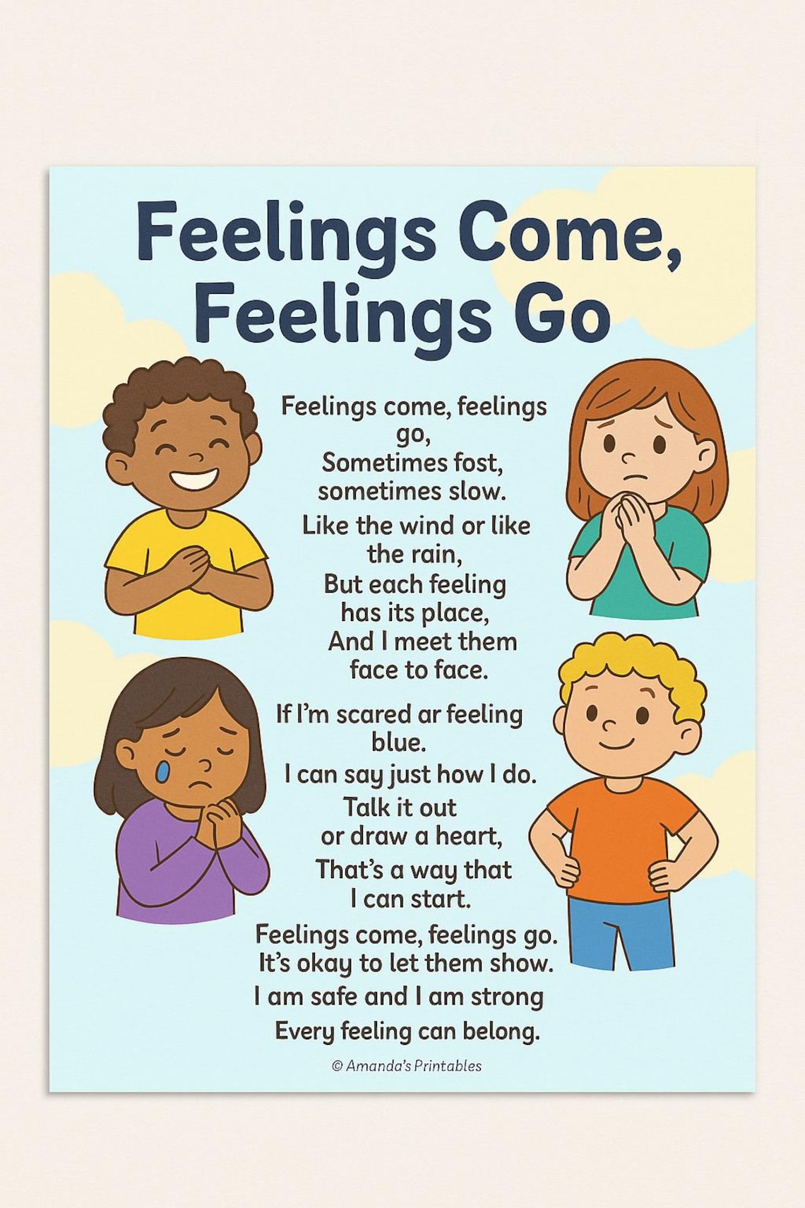 Feelings Come, Feelings Go Printable Poster Colorful Kids Emotions ...