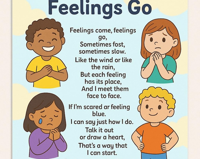 Feelings Come, Feelings Go Printable Poster Colorful Kids Emotions ...