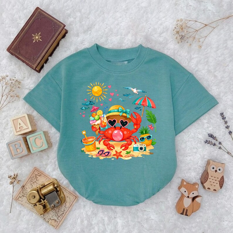 Cute Summer Crab Baby Romper, Beach Vacation Baby Bodysuit, Tropical ...