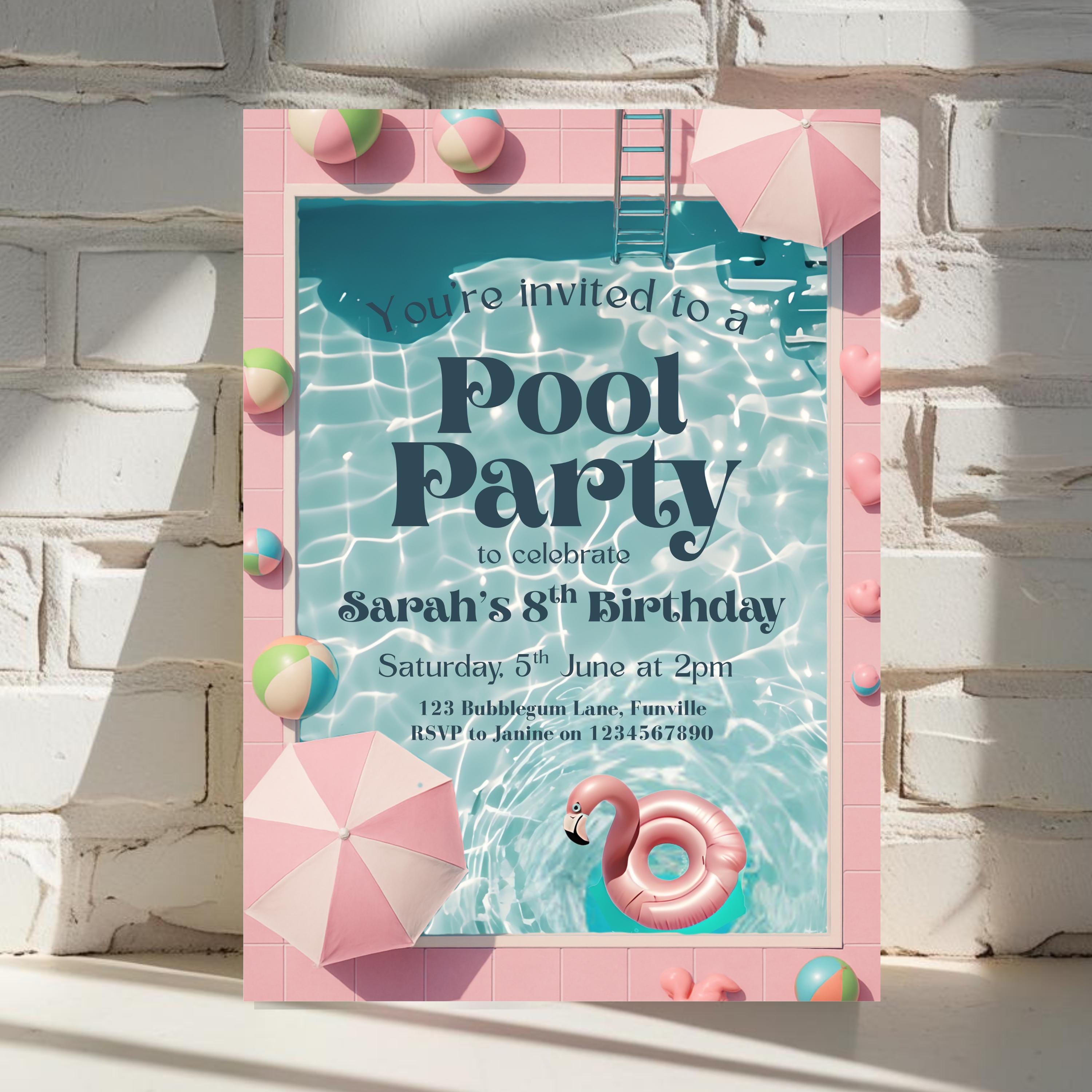 Pool Party Birthday Invitation Swim Party Invite Kids Swimming Party ...