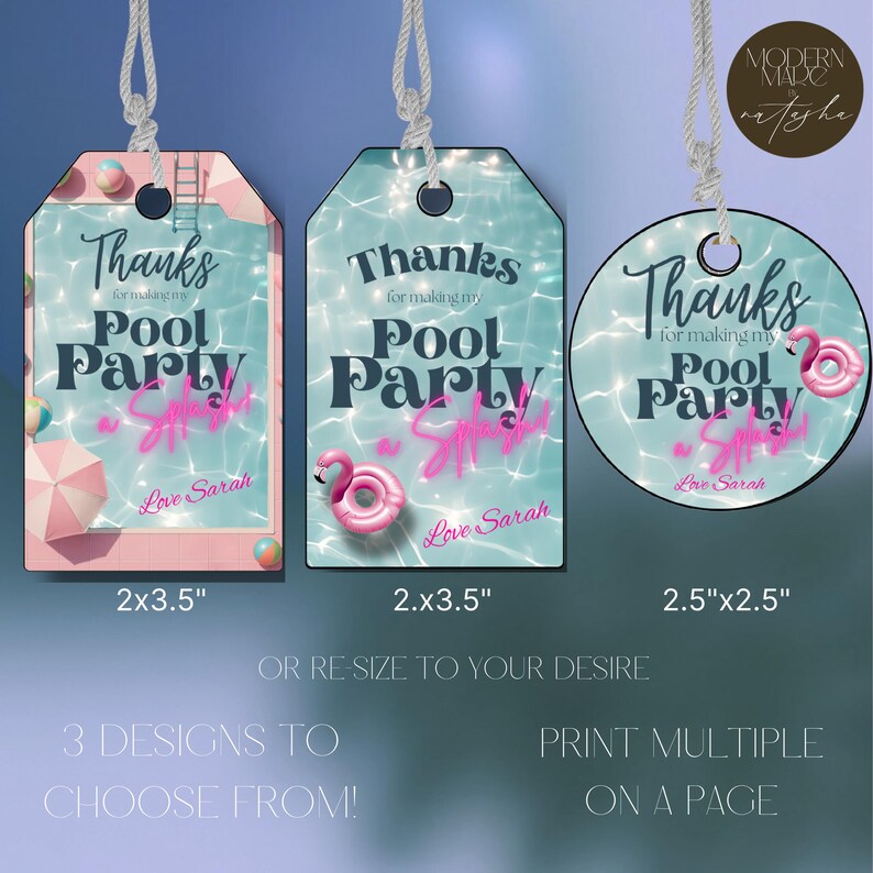 Pool Party Thank You Tags: Editable Canva Template (digital Download - Etsy