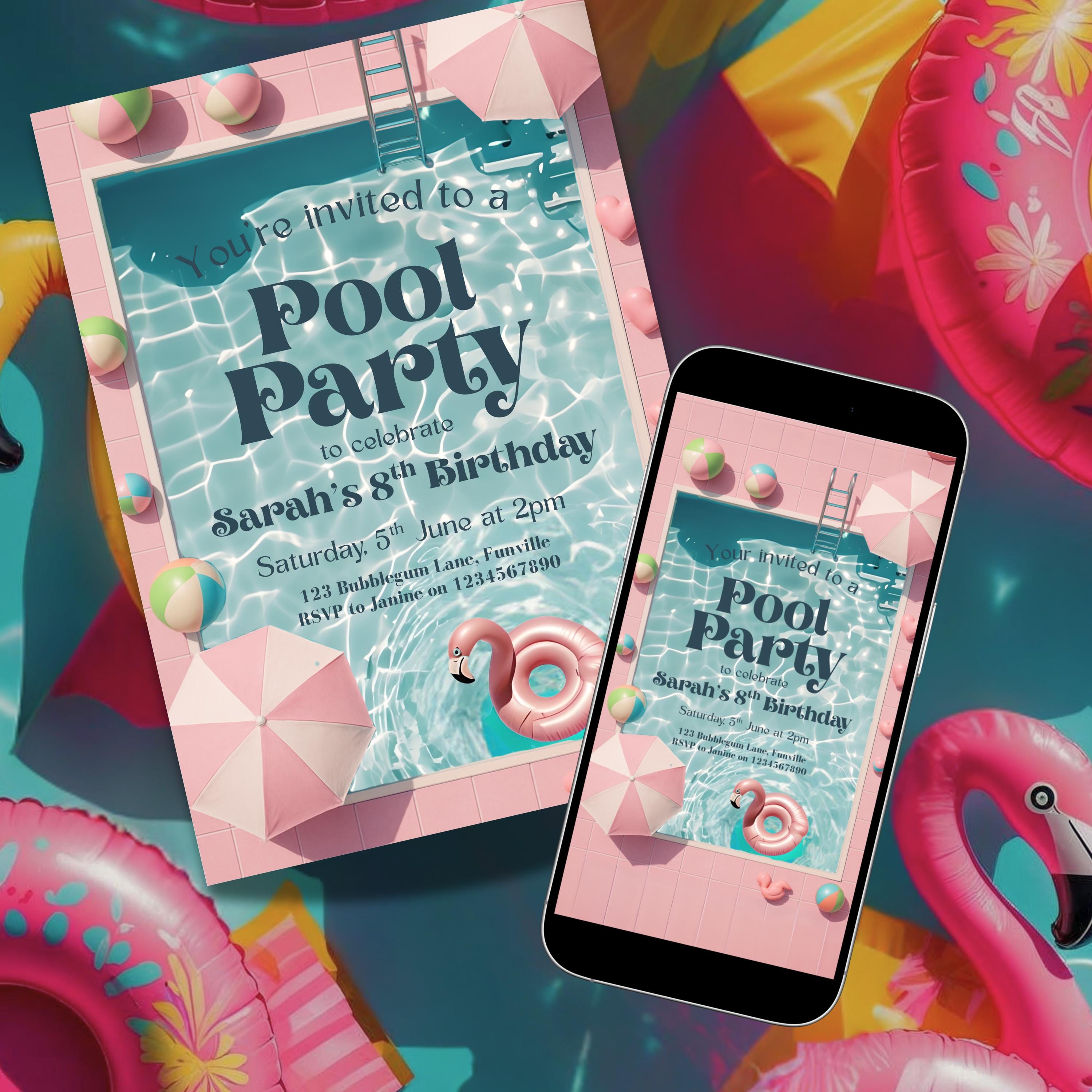 Pool Party Birthday Invitation Swim Party Invite Kids Swimming Party ...