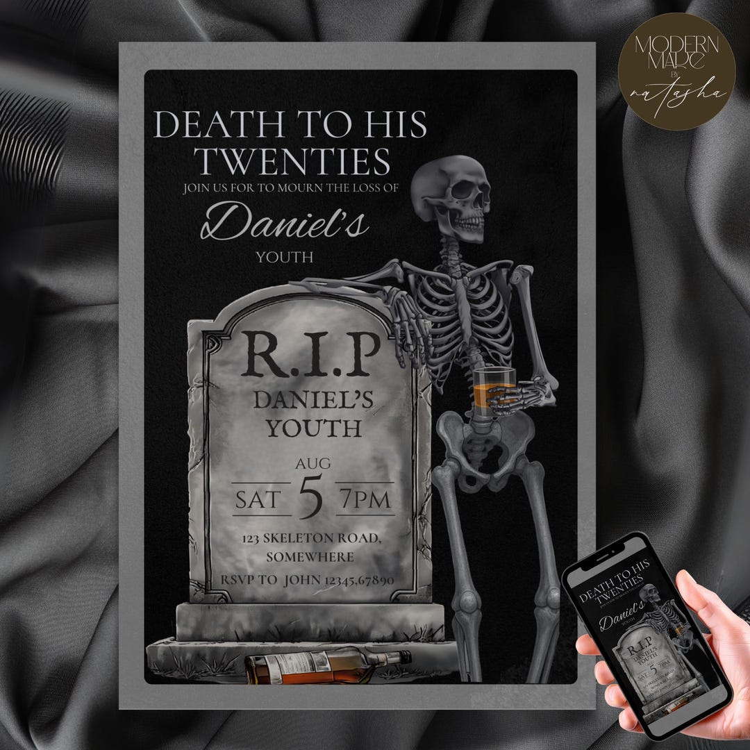 His Death to My 20s, 30s, 40s Invite, Gothic Birthday Invitation ...