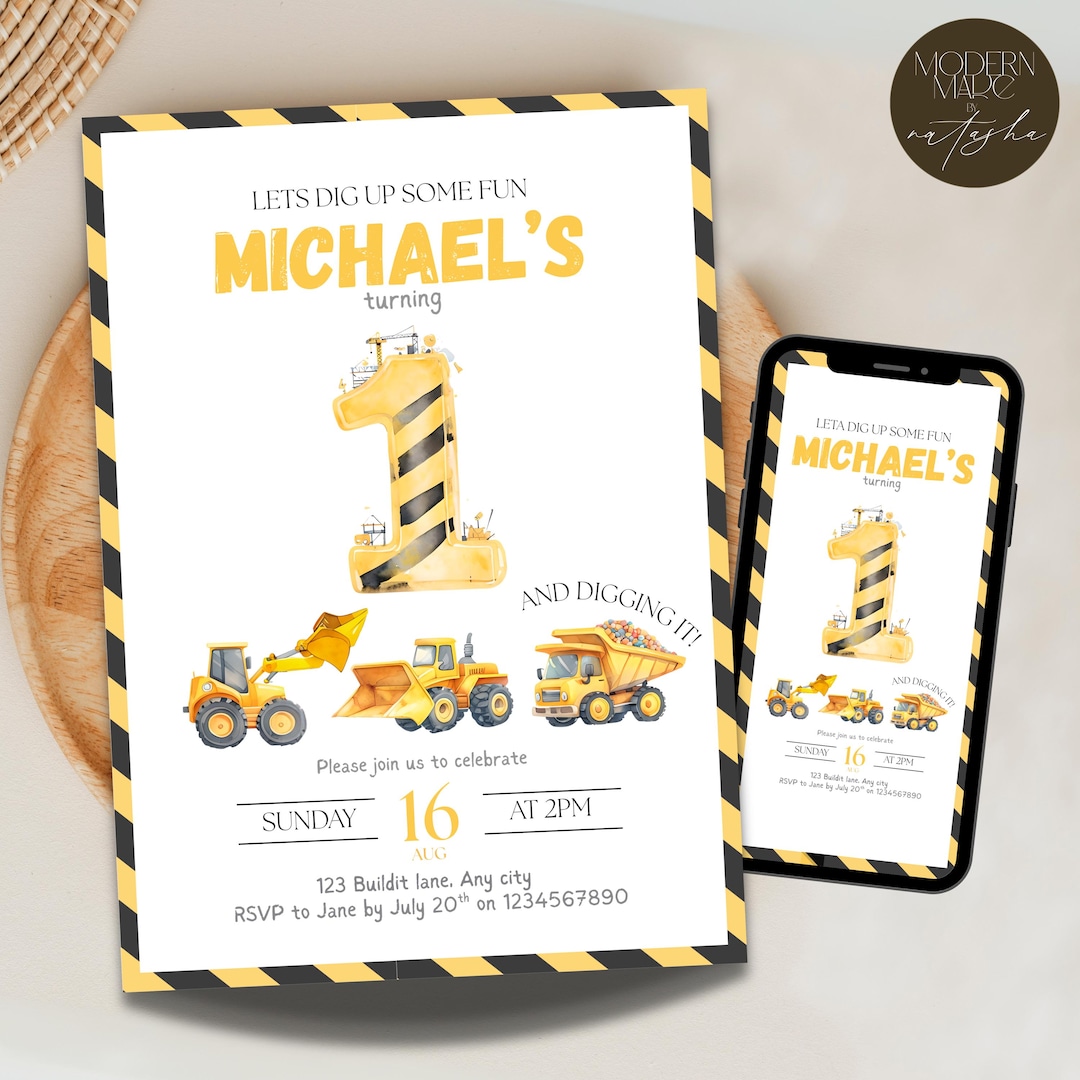 Construction Invitation, 1st Birthday, First Birthday, Construction Birthday Party, Dump Truck ...