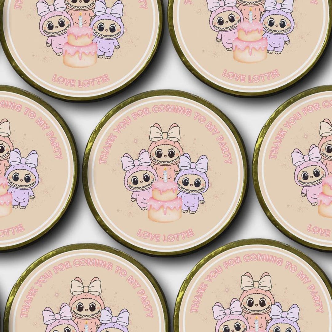 Personalised Labubu Birthday Party Stickers: Sweet Cone & Cupcake Decor ...
