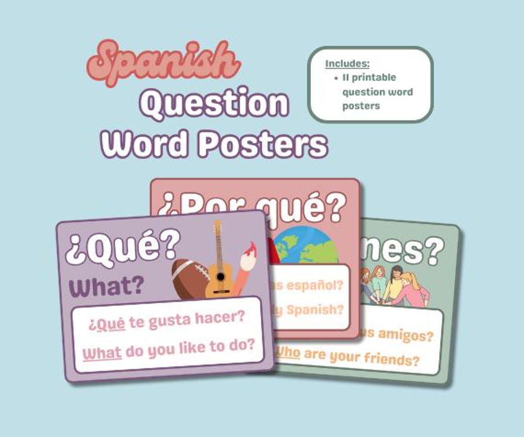 Cute Spanish Classroom Question Interrogative Pronouns Word Posters ...