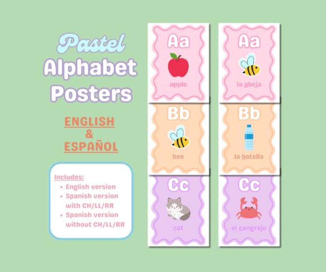 Pastel English Spanish Alphabet Alfabeto Posters Cute Classroom Decor ...
