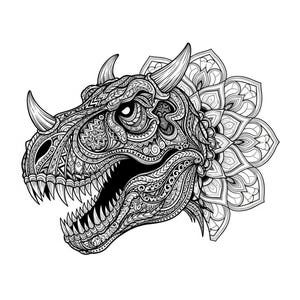 T-rex Mandala Coloring Pages for Adults and Kids - Printable Dinosaur ...