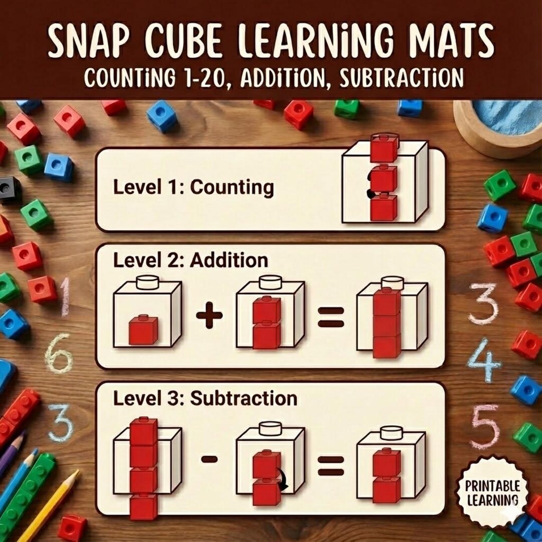Snap Cube Math Mats: Counting, Addition & Subtraction (levels 1-3 ...
