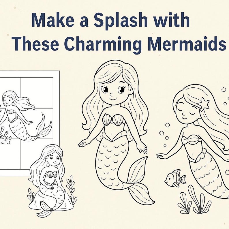 Mermaid Coloring Book for Kids – 30 Printable Pages | US Letter & A4 ...