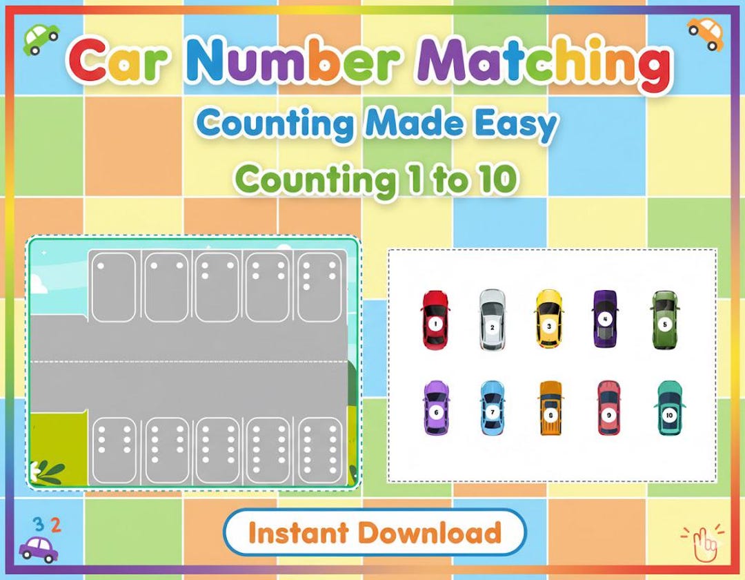 Car Number Matching Game | Printable Math Activity (PDF) - Etsy