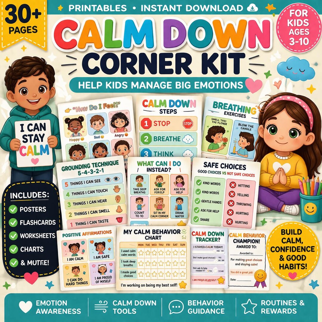 Calm Down Corner Kit Printable | Emotional Regulation Tools, Behavior ...