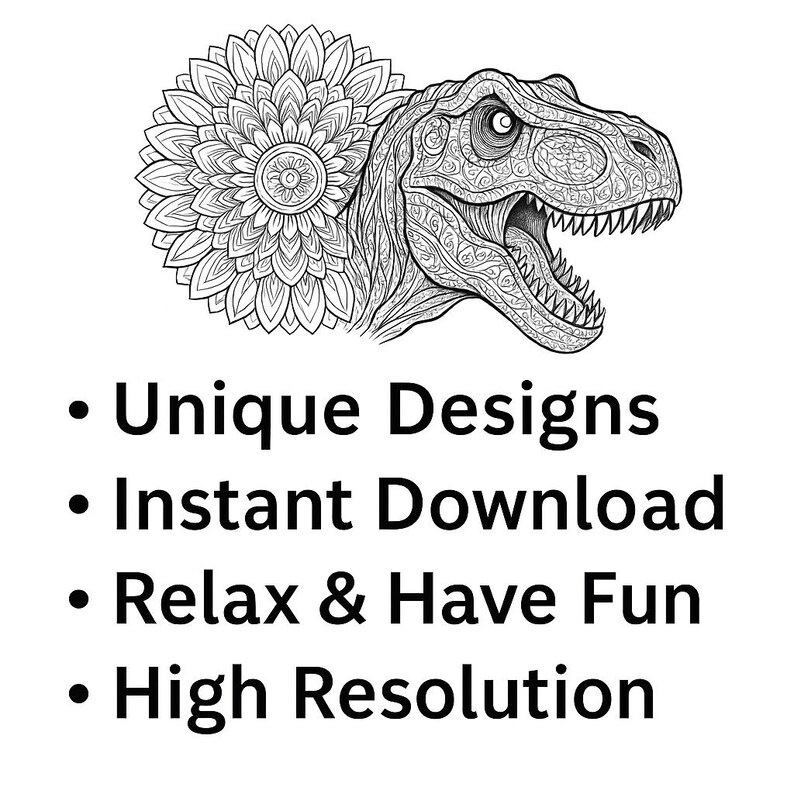 T-rex Mandala Coloring Pages for Adults and Kids - Printable Dinosaur ...