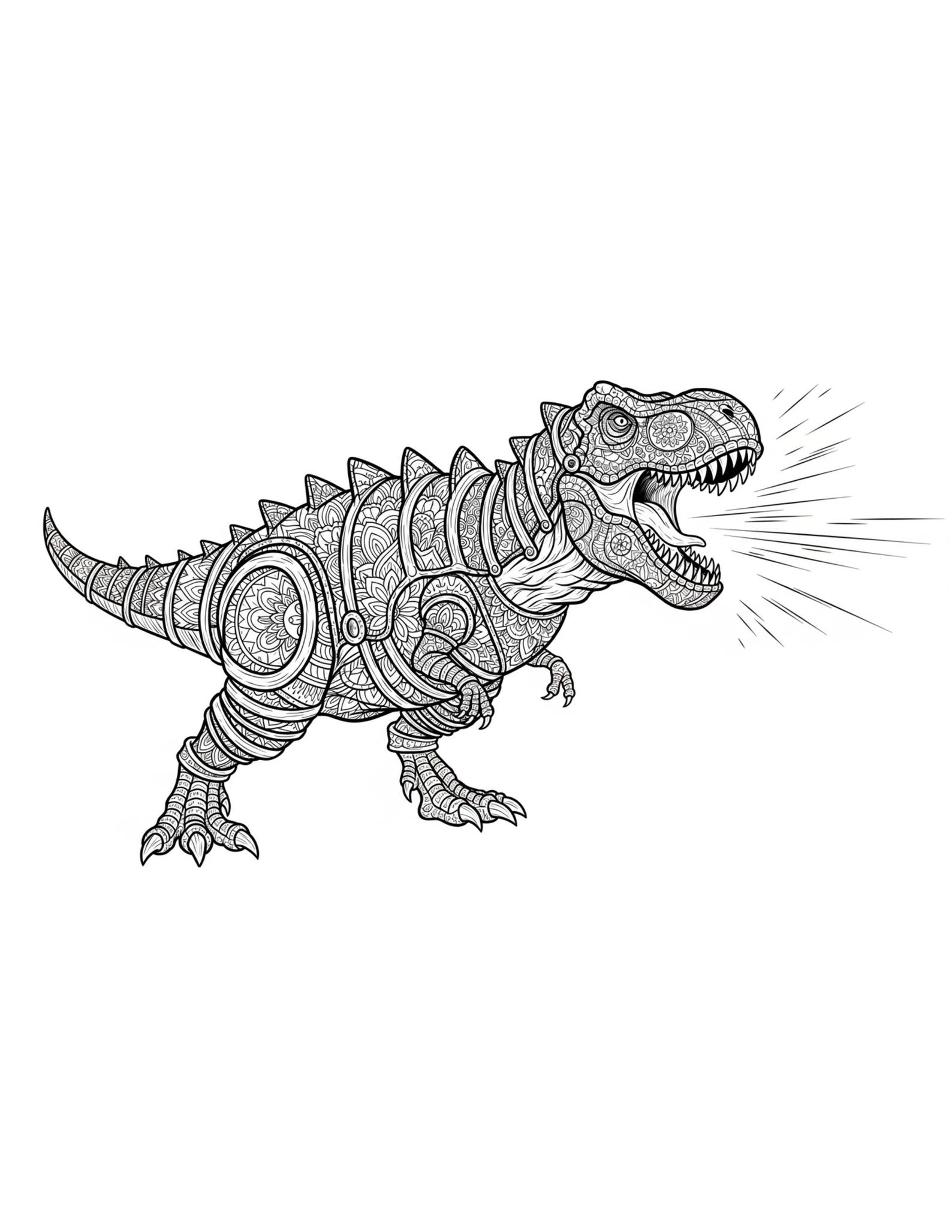 T-rex Mandala Coloring Pages for Adults and Kids - Printable Dinosaur ...