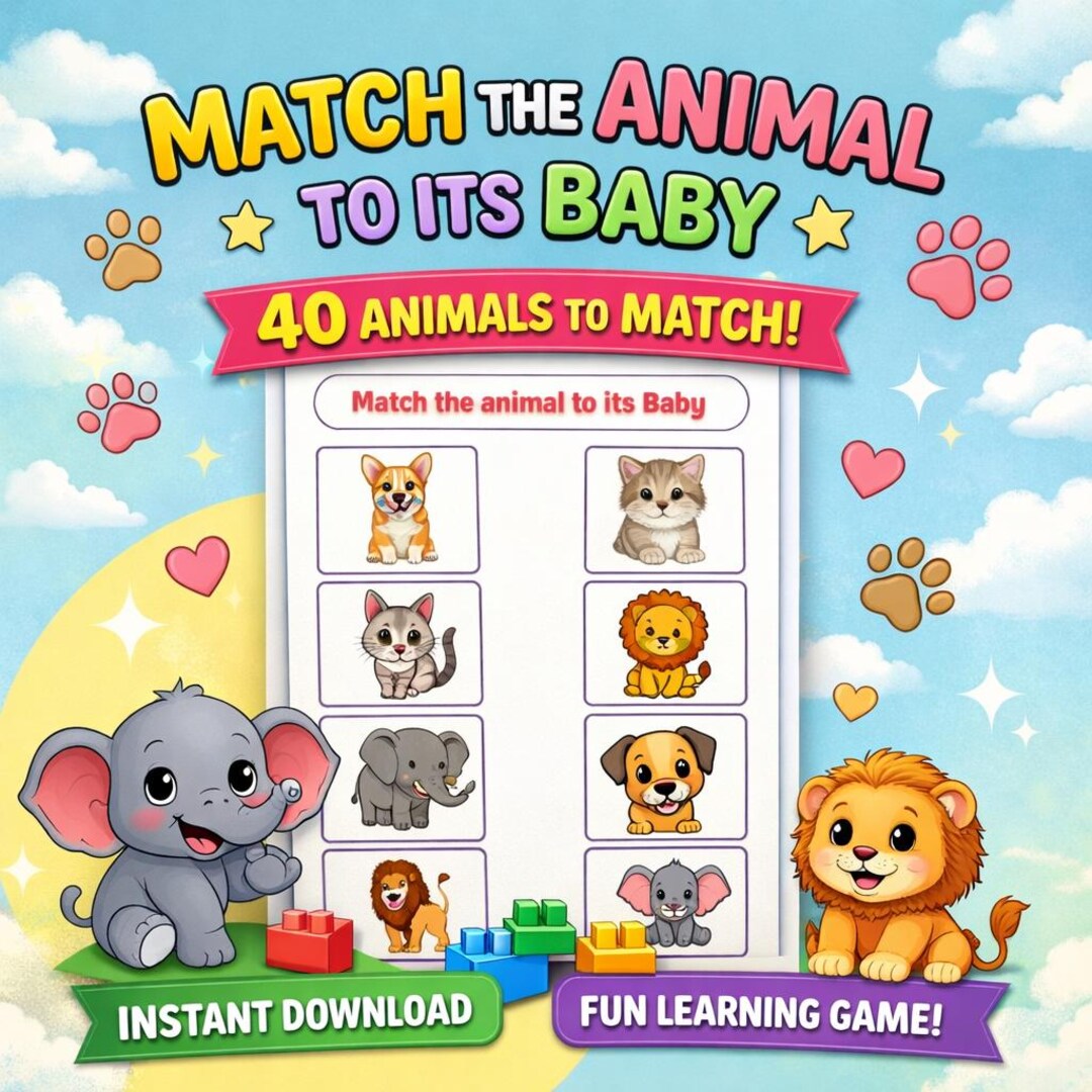 Animal Matching Game Printable | Toddler Learning Activity (PDF) - Etsy