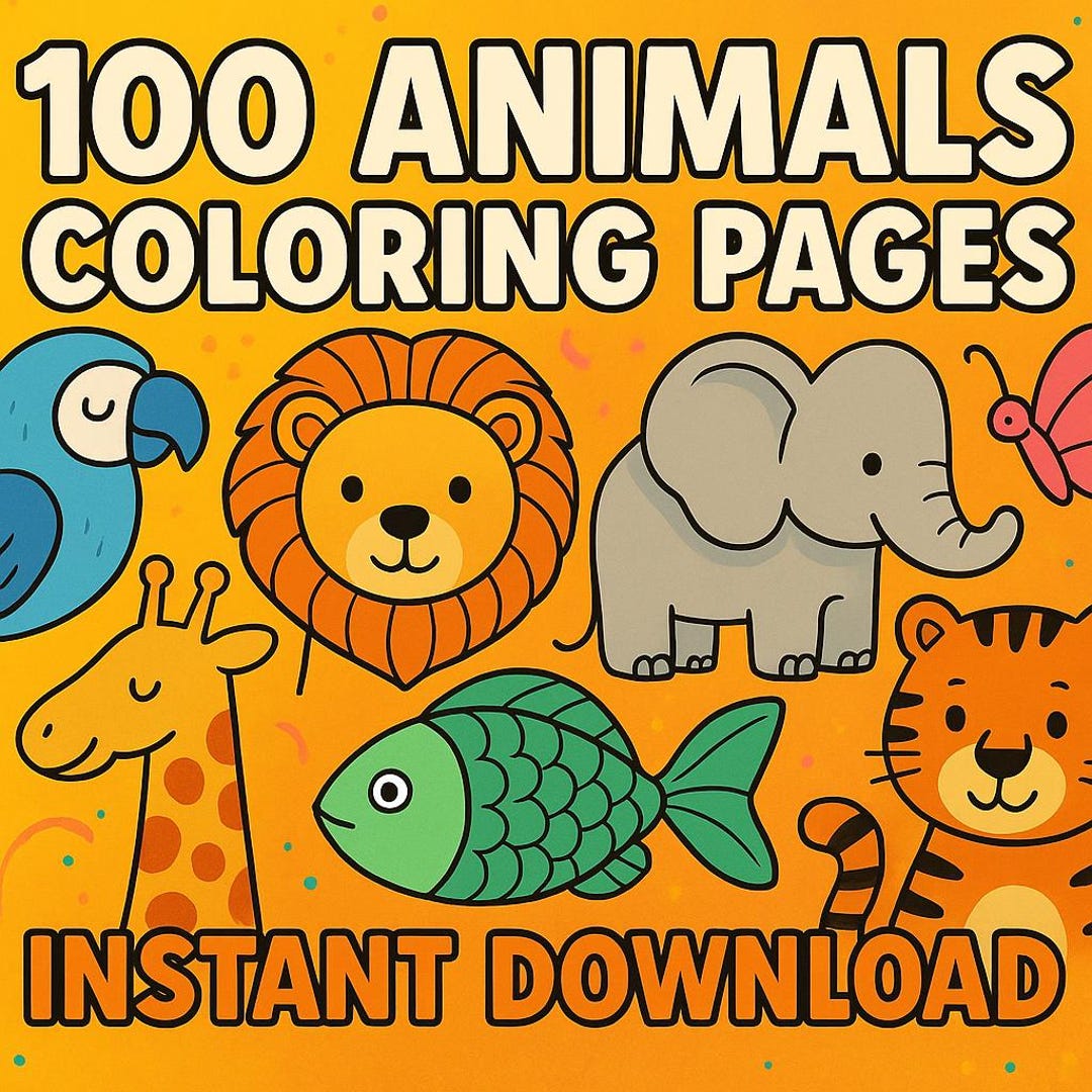 100 Animals Coloring Pages: Stress Relief for Kids & Adults (printable ...