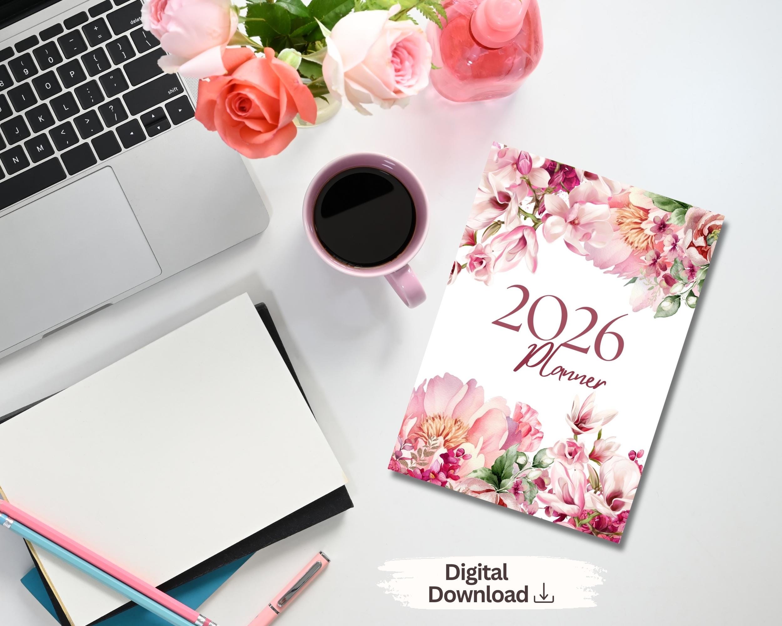2026 Floral Printable Planner: Dusty Pink, Minimalist Design (A4 PDF ...