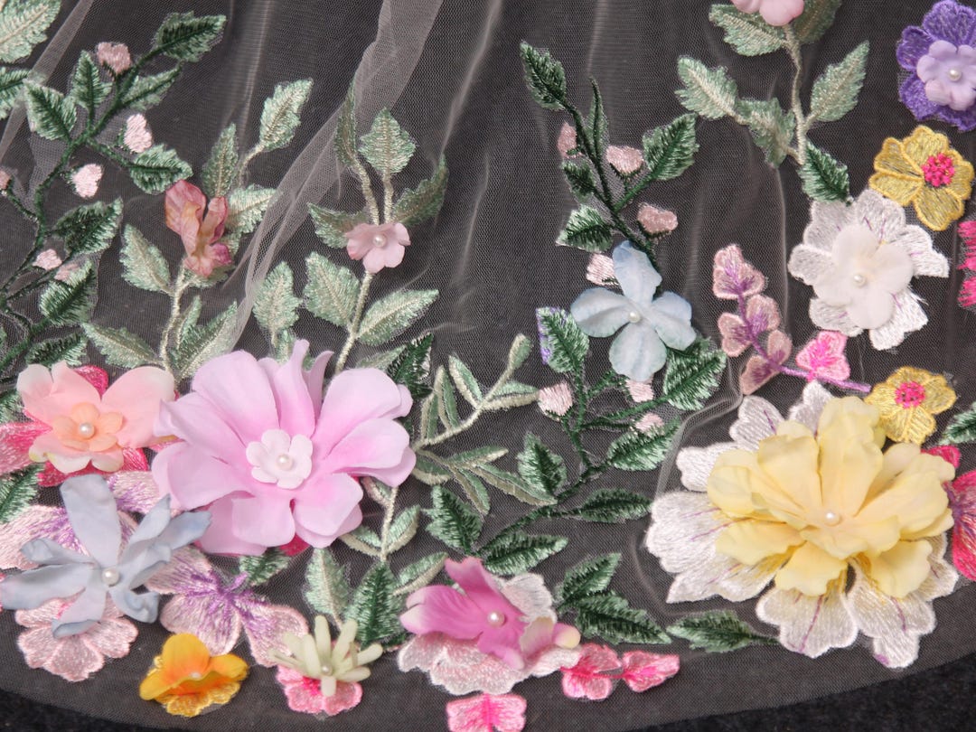 TV80/ 3D Floral Bridal Cape Veil | Colorful Flower Wedding Cape | Long ...