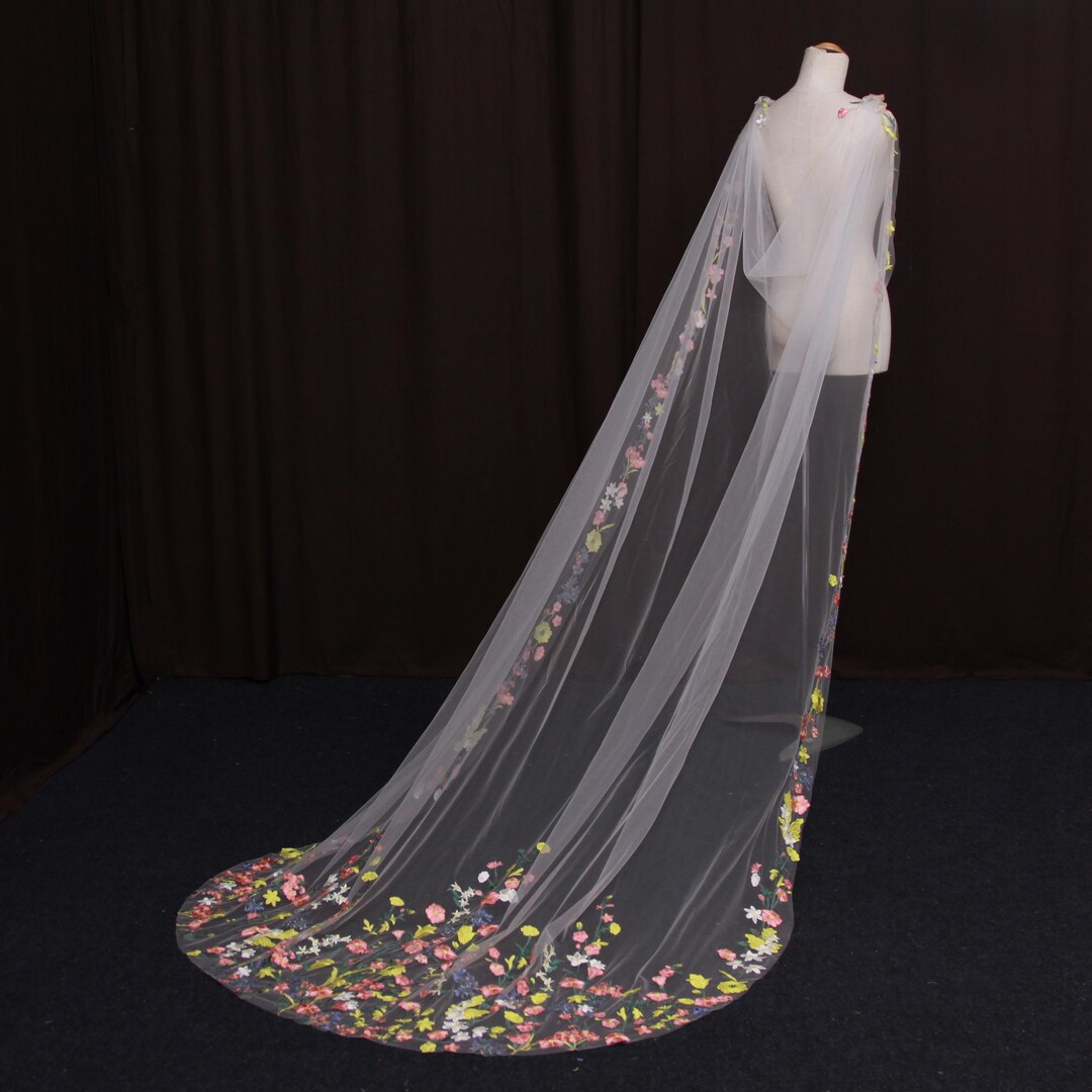 TV35/ Boho Bridal Cape Wild Floral Lace Ivory, Church Length Bridal ...