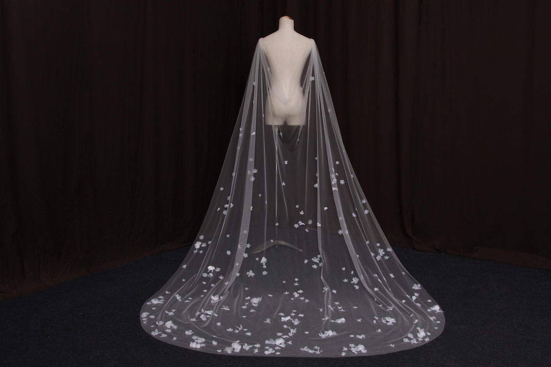 TV26/ Bridal Cape. 3D Flower Wedding Cape. Sheer Tulle Cape. Long ...