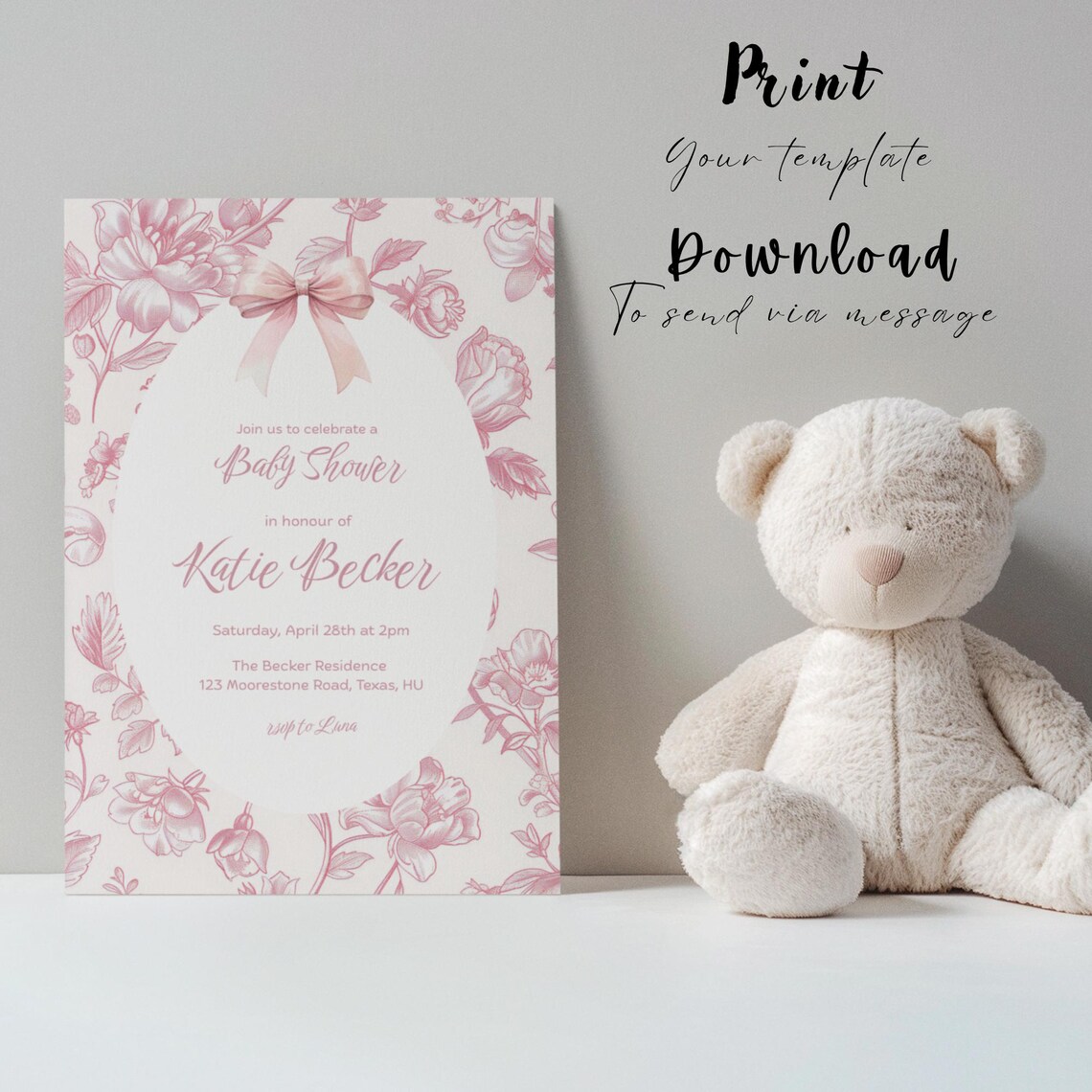Pink Toile Baby Shower Invitation - Chinoiserie Floral Design ...