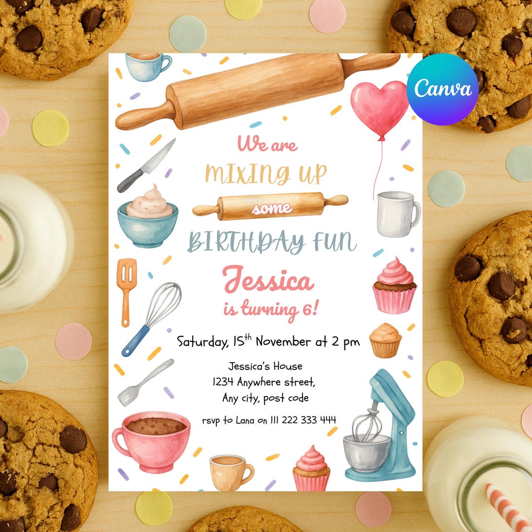 Baking Party Invitation Template - Kids Birthday Editable Invite ...